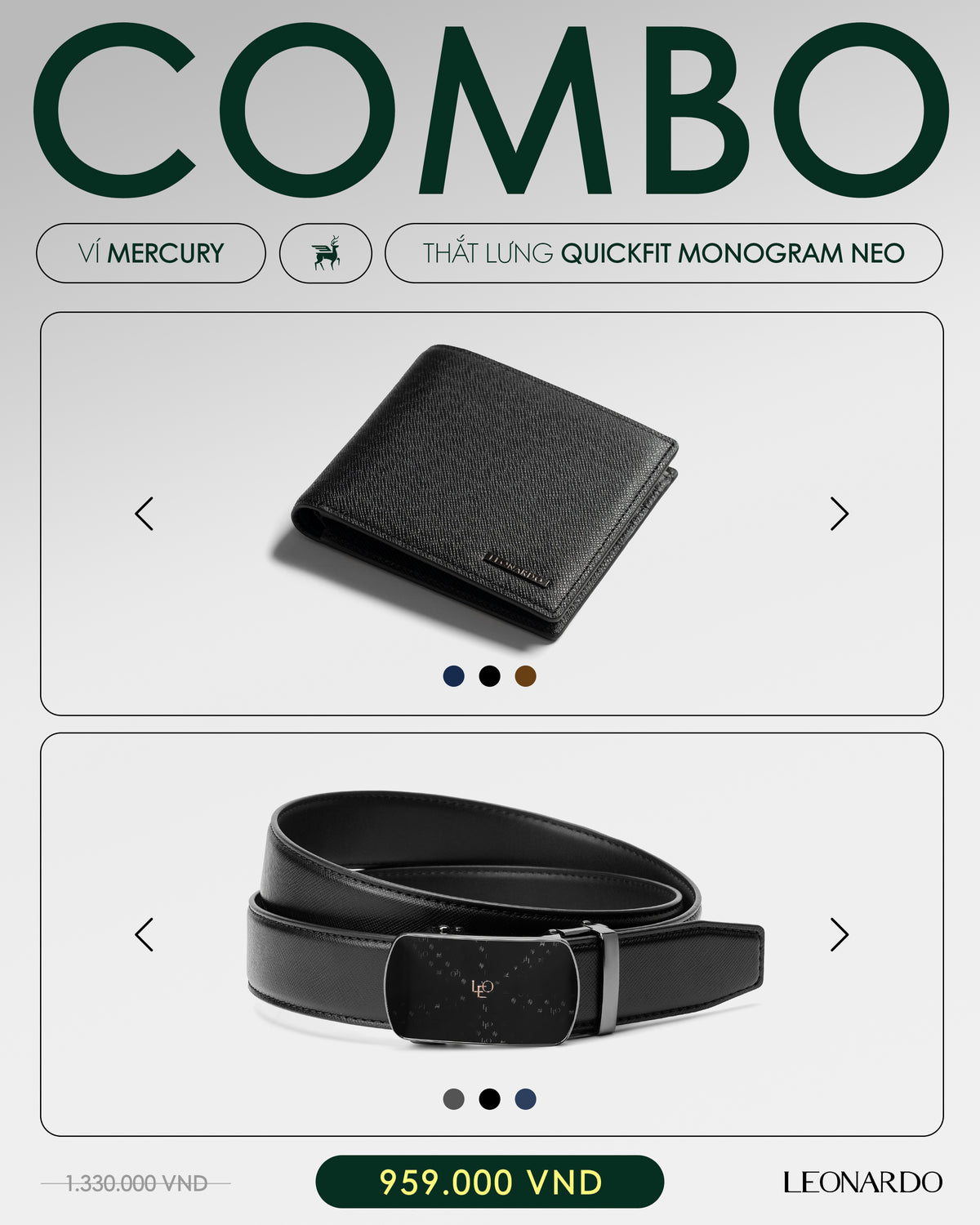 Combo ví mercury da bò & thắt lưng quickfit khóa tự động
